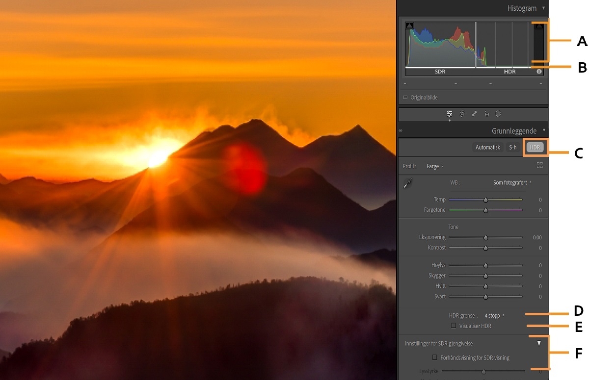 Redigere og eksportere i HDR – Lightroom Classic